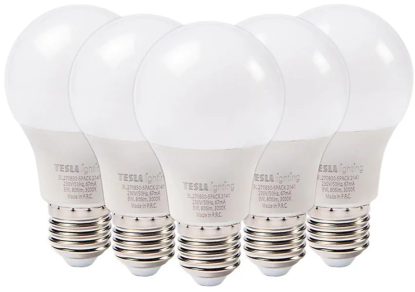 LED žárovka bulb 8W E27 3000K 806LM, 5 pack