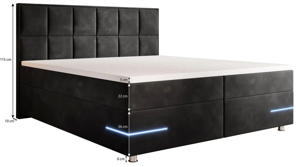 K&M postele Boxspring postel MILANO bez úložného prostoru s LED Velikost postele: 120 × 200 cm, Výběr matrace: Oboustranná pružinová matrace - středn…