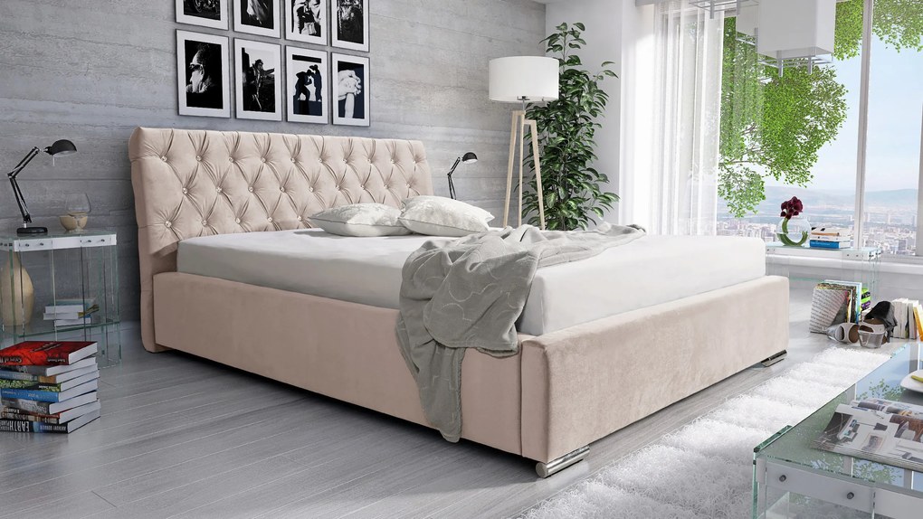 Eka Čalouněná postel LUXURIOUS 90x200 cm Barva látky Trinity: Krémově bíla (Trinity 2301), Úložný prostor: Bez úložného prostoru