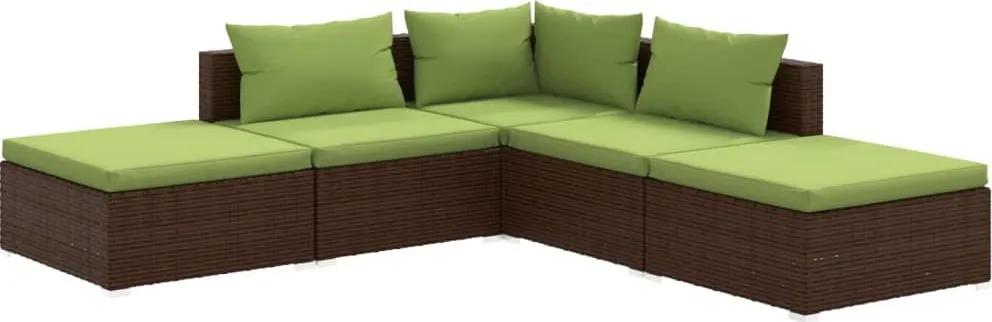 vidaXL 5dílná zahradní sedací souprava s poduškami polyratan [3101612] Barva: Hnědá a zelená
