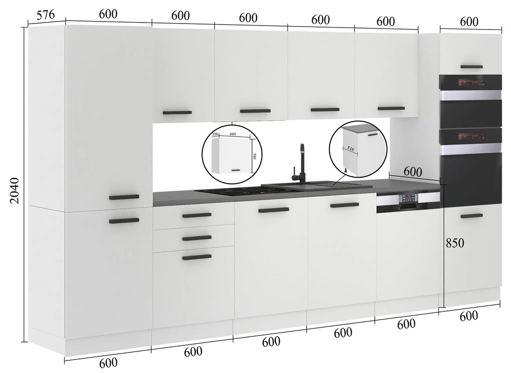 Kuchyňská linka Belini Premium Full Version 360 cm šedý mat s pracovní deskou NAOMI  TOR NAOMI/0/WT/SR/B/B1