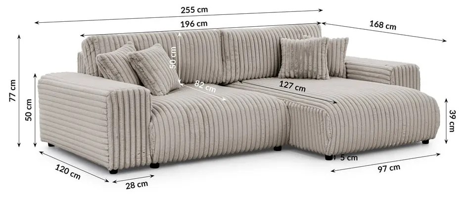 Světle šedá manšestr rozkládací/s úložným prostorem rohová pohovka (pravý roh) Sarina - II. jakost – Ropez