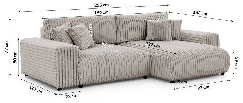 Světle šedá manšestrová rozkládací/s úložným prostorem rohová pohovka (pravý roh) Sarina – Ropez