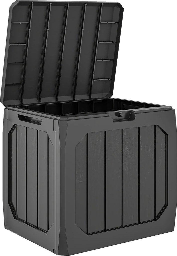 plastový zahradní úložný box o objemu 121 l, venkovní úložný box s uchy, černý