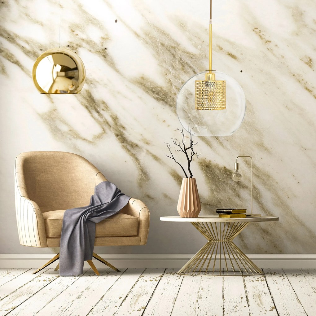 Toolight, skleněná závěsná lampa 1xE27 APP554-1CP 20cm, zlatá, OSW-00075