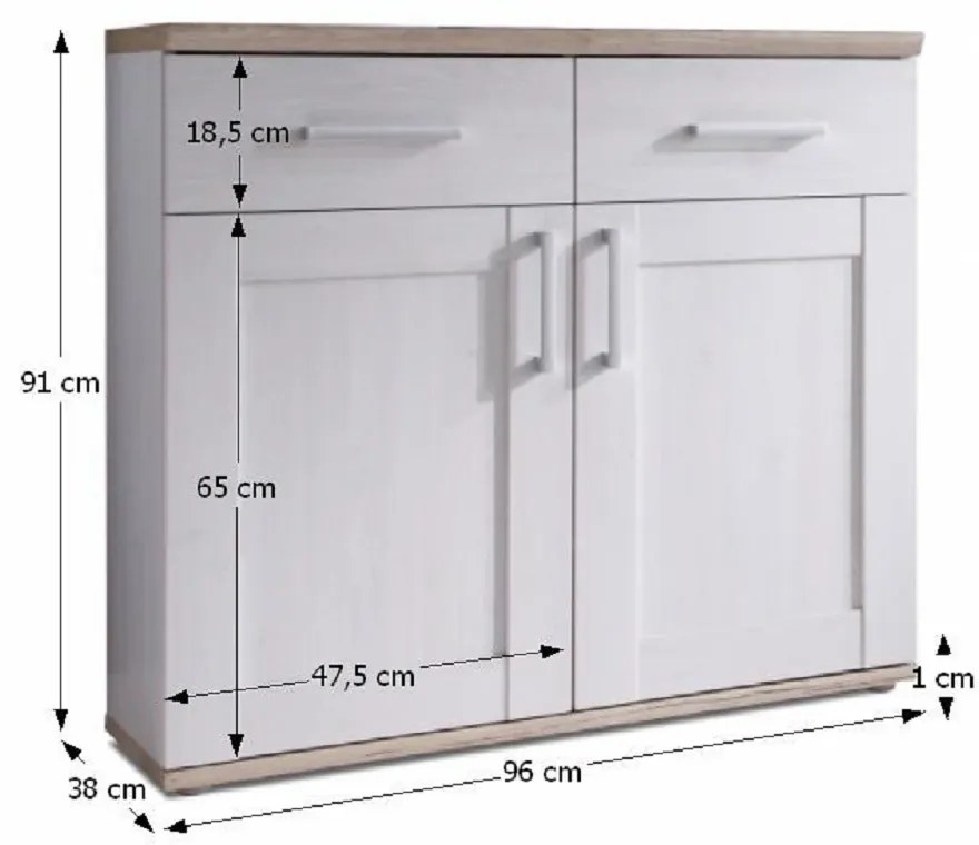 Kondela Komoda, bílá / dub san remo, PROVENSAL