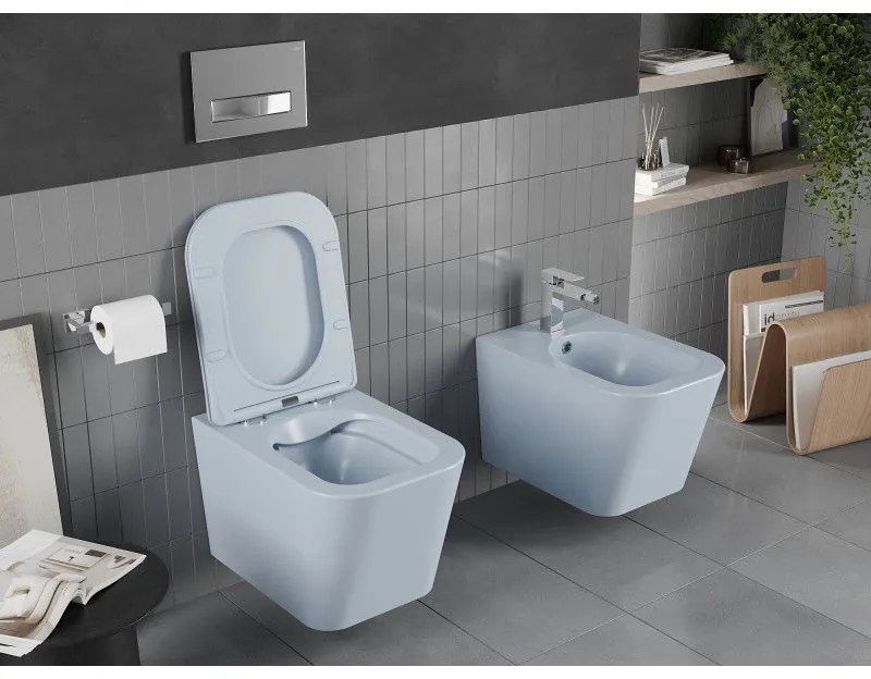 Mexen Teo, závěsné WC Rimless s WC deskou slim, duroplast, šedá-modrá matná, 30854069
