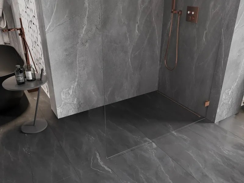 Mexen Lunar sprchová stěna Walk-in pravá 50 x 200 cm, transparentní 8 mm, kartáčovaná měď - 830-050-000-65-00-P