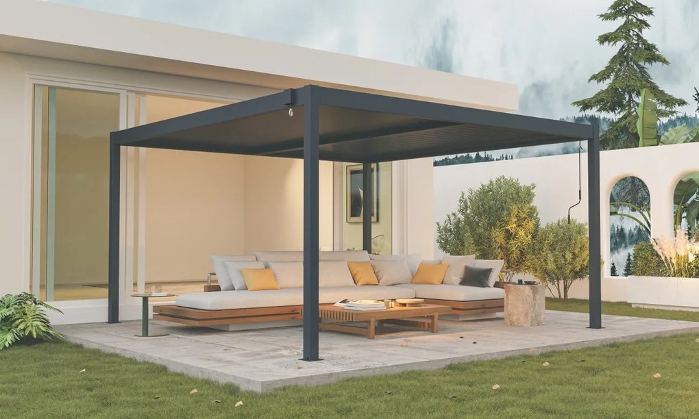 Hliníková bioklimatická pergola s lamelami BestBerg BBP-16G / 4 x 4 m / šedá