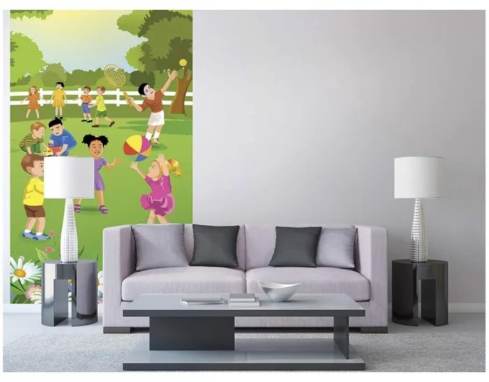 DIMEX | Dětská vliesová fototapeta na zeď Děti na zahradě MS-2-0343  | 150 x 250 cm | zelená, vícebarevná