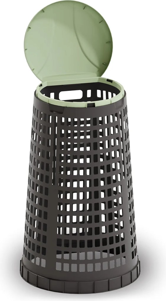 Plastový odpadkový koš na 120 l pytle, černý, zelené víko
