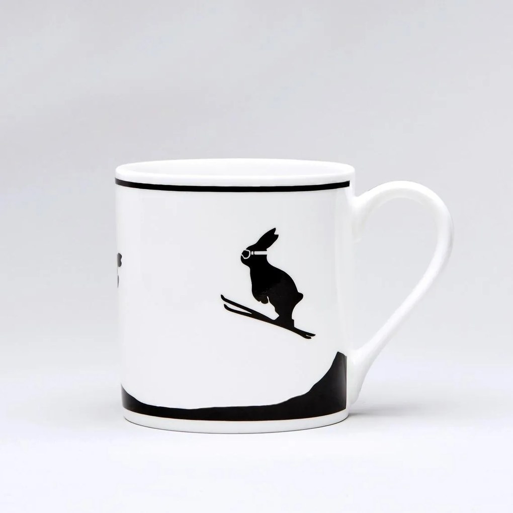 HAM Porcelánový hrnek Ski Jumping Rabbit, černá barva, bílá barva, porcelán