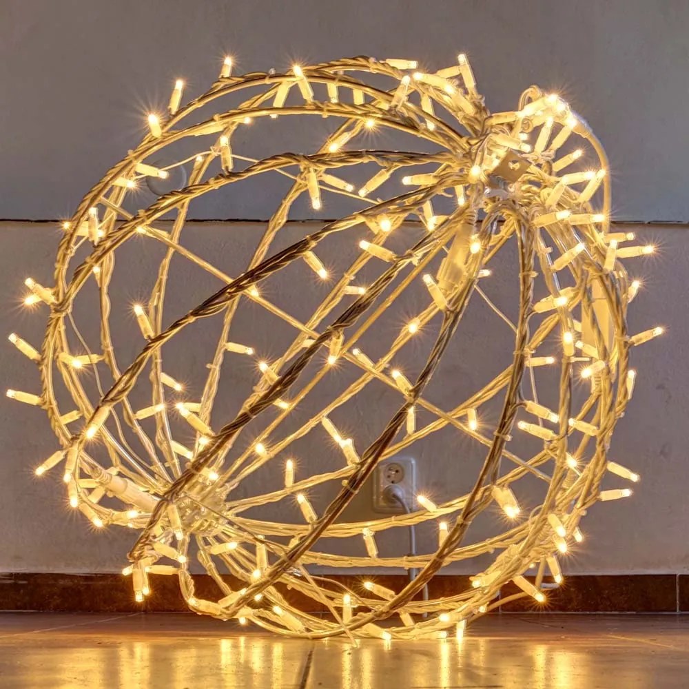 Easy fix 3D LED svítící koule, skládací, pr. 60 cm, teple bílá, bílý kabel, IP67, hliník