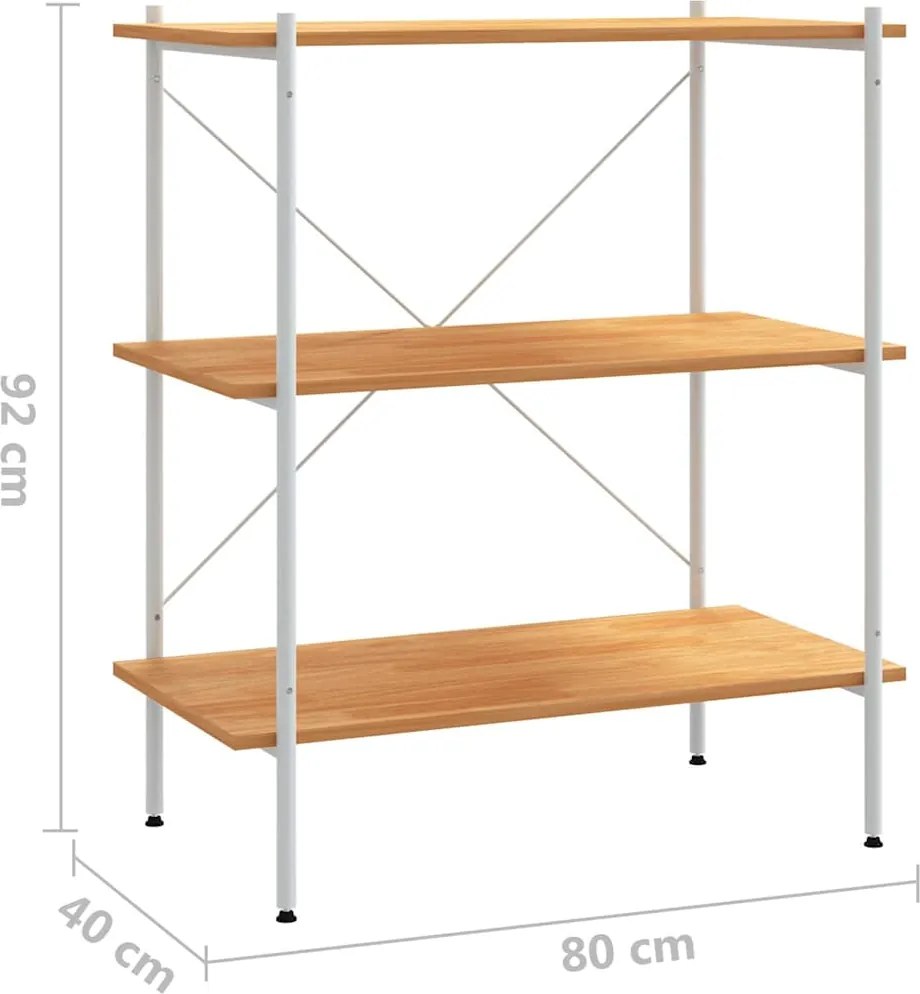 Policový regál se 3 policemi bílý a dub 80 x 40 x 92 cm 336342