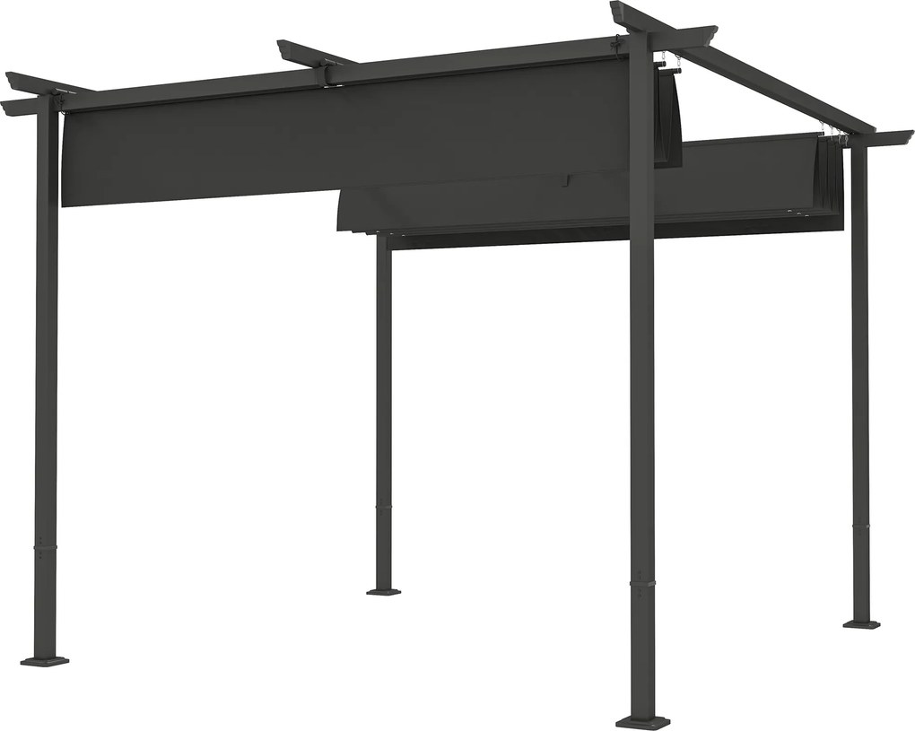 Outsunny zahradní pergola 3 x 3 m s nastavitelnou střechou, kovový rám, ochrana UPF30+, sluneční střecha na verandu, terasu, tmavě šedá