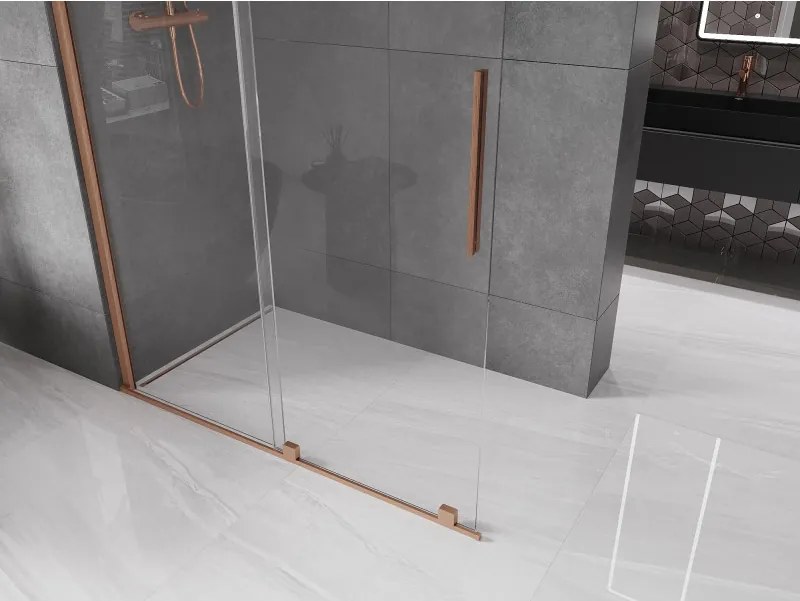 Mexen Velar, posuvné dveře do otvoru typ Walk-In 160 cm, 8mm čiré sklo, měděná matná, 871-160-000-03-65