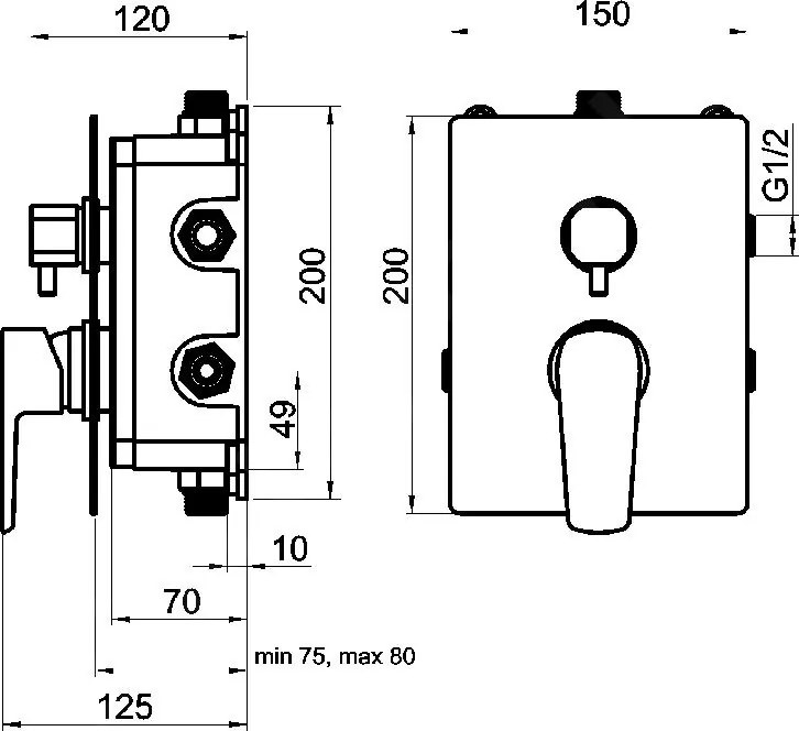Novaservis Metalia 58, podomítková baterie s boxem 3-výstupová, černá, BOX58051RX-5