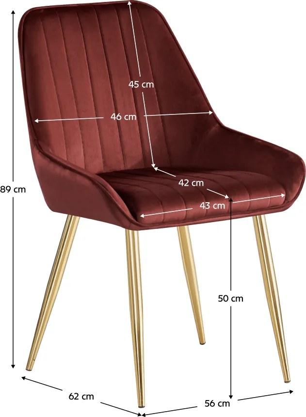 Jídelní židle LUXURY - látka Velvet, zlatý chrom / bordó