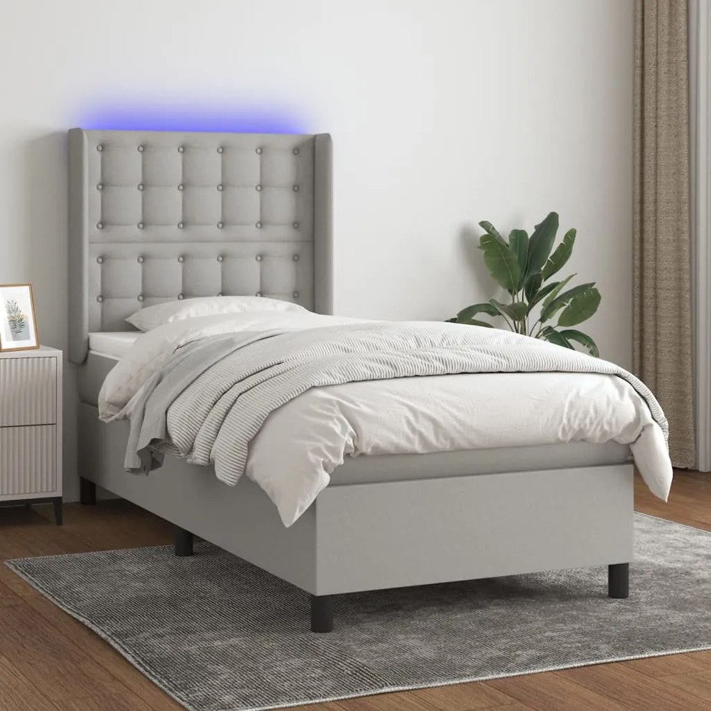 Box spring postel s matrací a LED světle šedá 80x200 cm textil 3138589