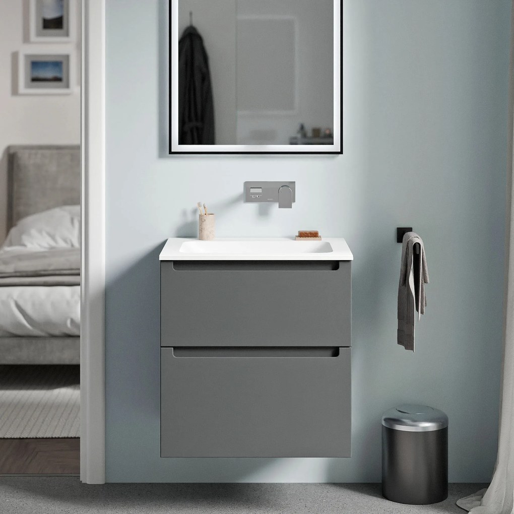 Koupelnová skříňka VIREO 60 cm s umyvadlem z minerálního odlitku CREAM