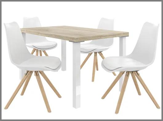 AMARI stůl dub sonoma + 4 židle bílá/bílá