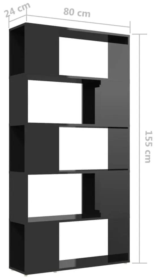 Petromila Knihovna / dělicí stěna černá lesklá 80x24x155 cm dřevotříska