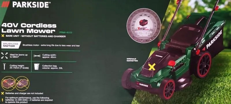 Parkside Aku sekačka na trávu Prma 40 E3 bez aku
