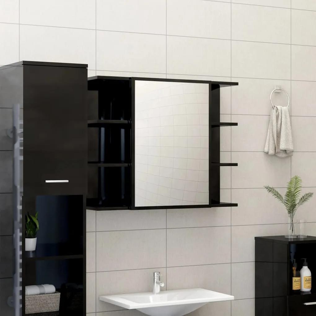 802613 vidaXL Koupelnová skříňka zrcadlo lesklá černá 80x20,5x64 dřevotříska