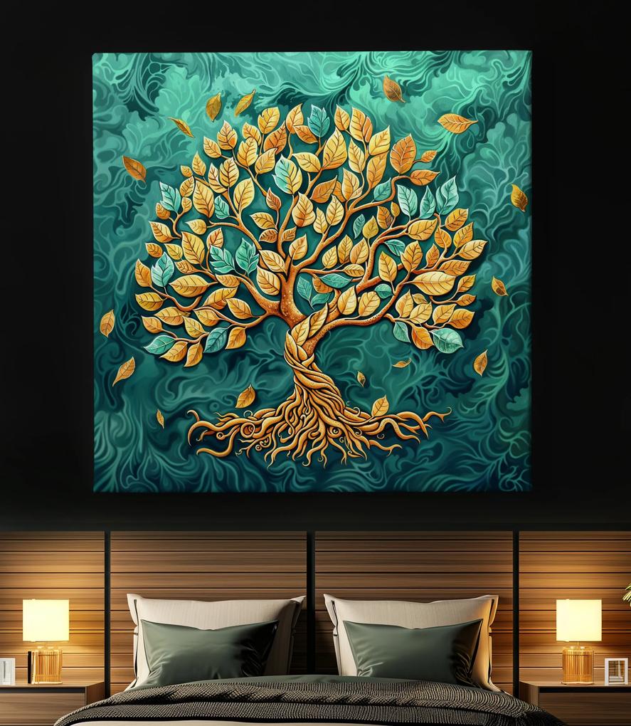 Obraz na plátně - Strom života Zlatá hojnost FeelHappy.cz Velikost obrazu: 120 x 120 cm
