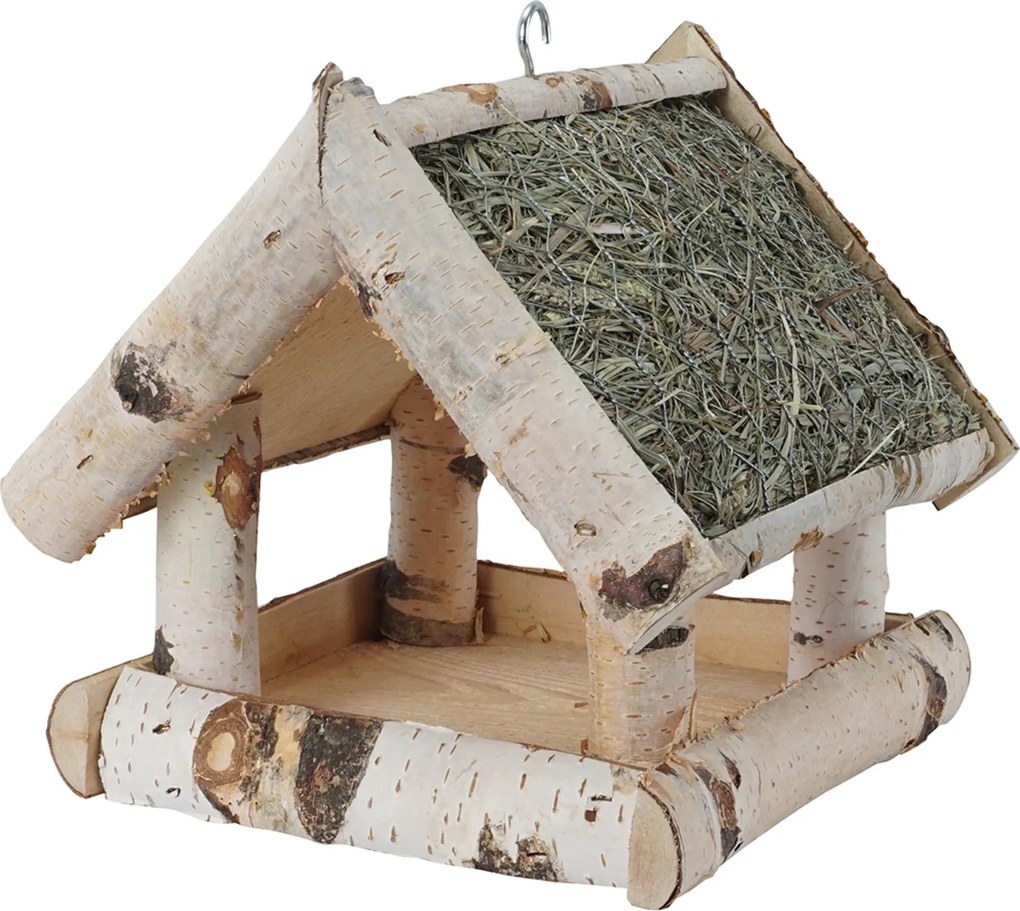 Krmítko pro ptáky bříza se stříškou ze sena malé 25 cm x 25 cm x 26 cm