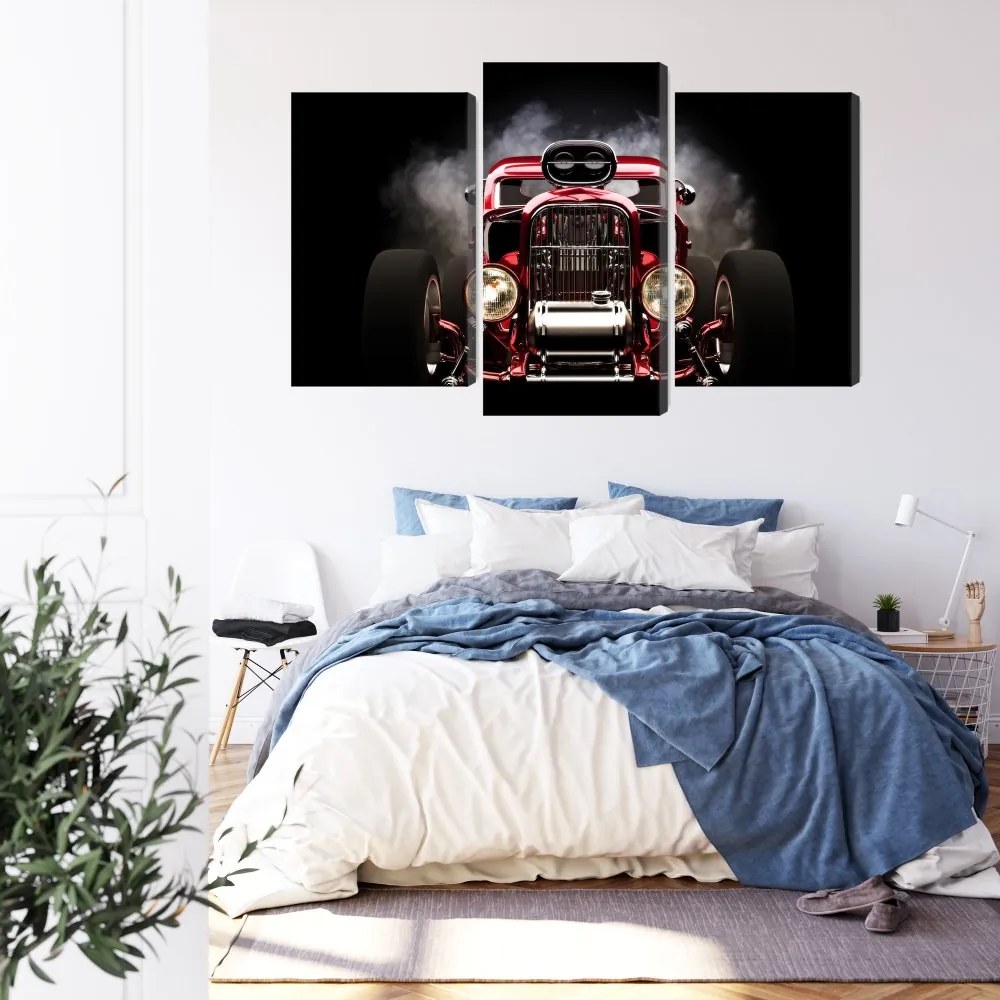 Vícedílný obraz Hot Rod Auto Na Pozadí Kouře Nedostatek Nedostatek Plátno Canvas 60x40