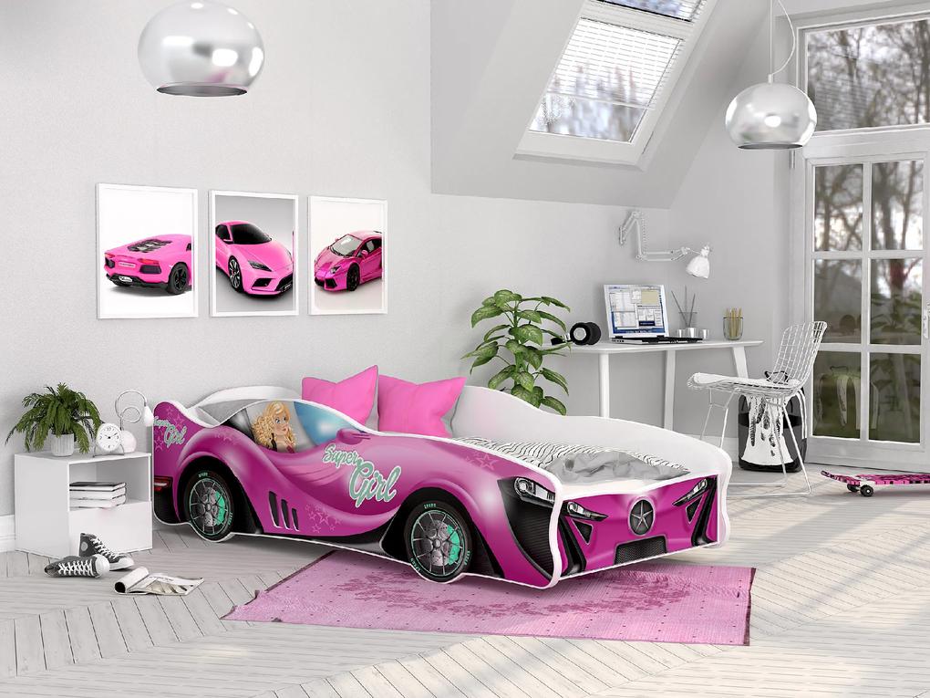 Svět pokojů Dětská postel auto 160 - formule růžová Matrace: Ano