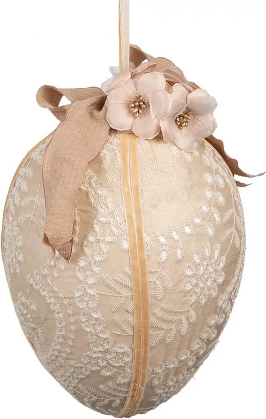 Béžové závěsné vajíčko s výšivkou a mašlí Fancy - Ø 20*28 cm