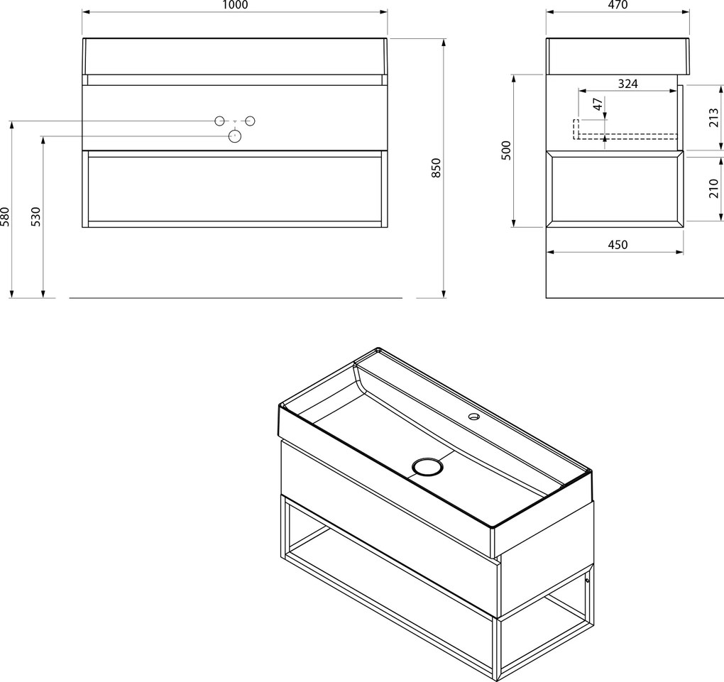 Sapho SKARA umyvadlová skříňka 100 x 50 x 45 cm černá mat/dub alabama CG009-2222