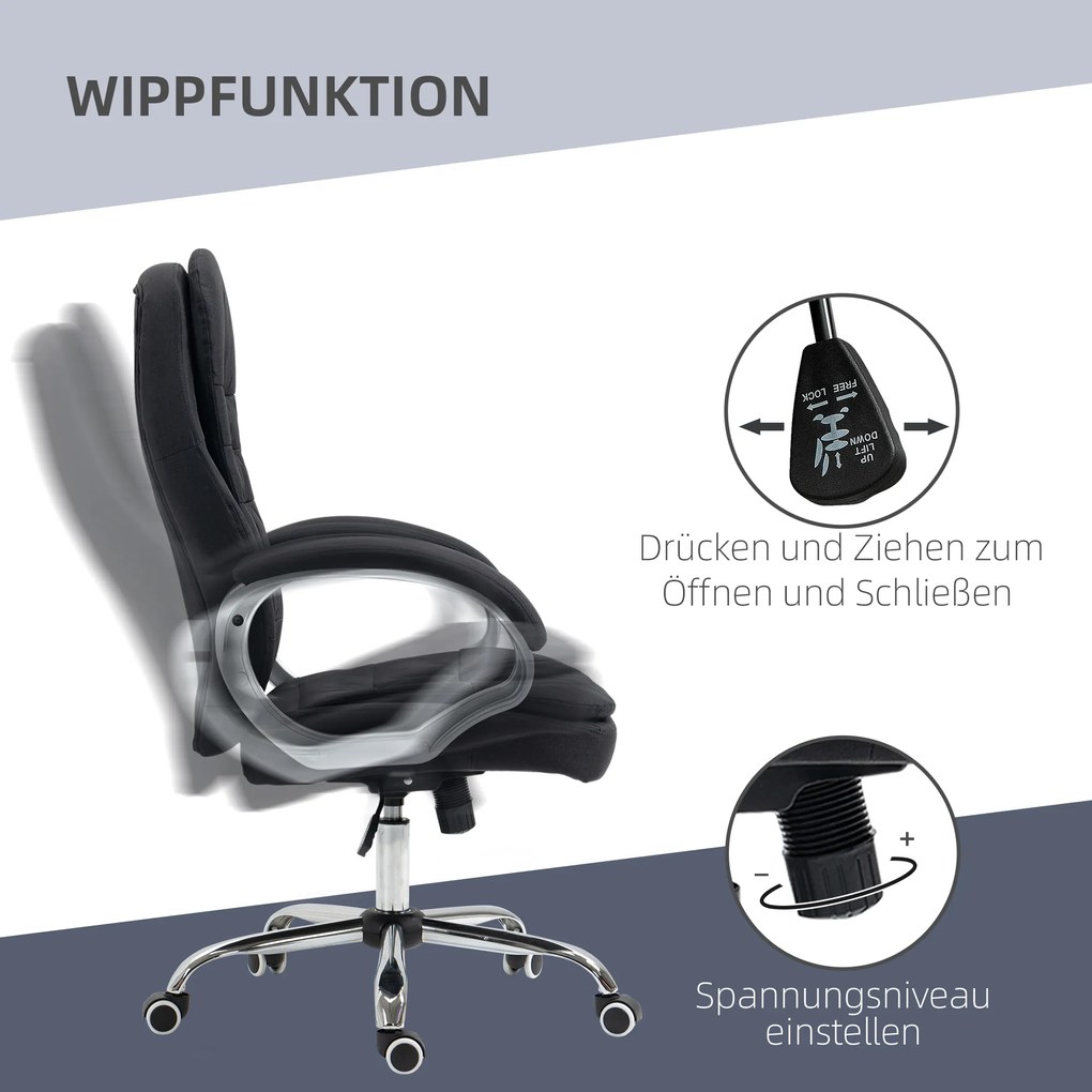 Kancelářská židle Vinsetto s nastavitelnými područkami, ergonomická kancelářská židle, houpací funkce, výškově nastavitelná, černá, len, 64x75x111-12…