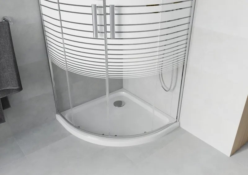 Mexen Rio polokruhový sprchový kout 90 x 90 cm, bílé pruhy, chrom + vanička Flat, bílá - 863-090-090-01-20-4110