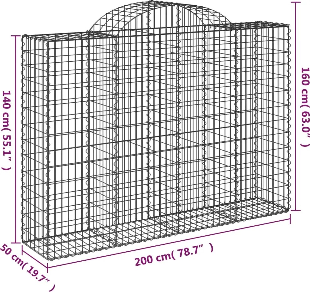 Klenuté gabionové koše 7 ks 200x50x140/160cm pozinkované železo 3146367