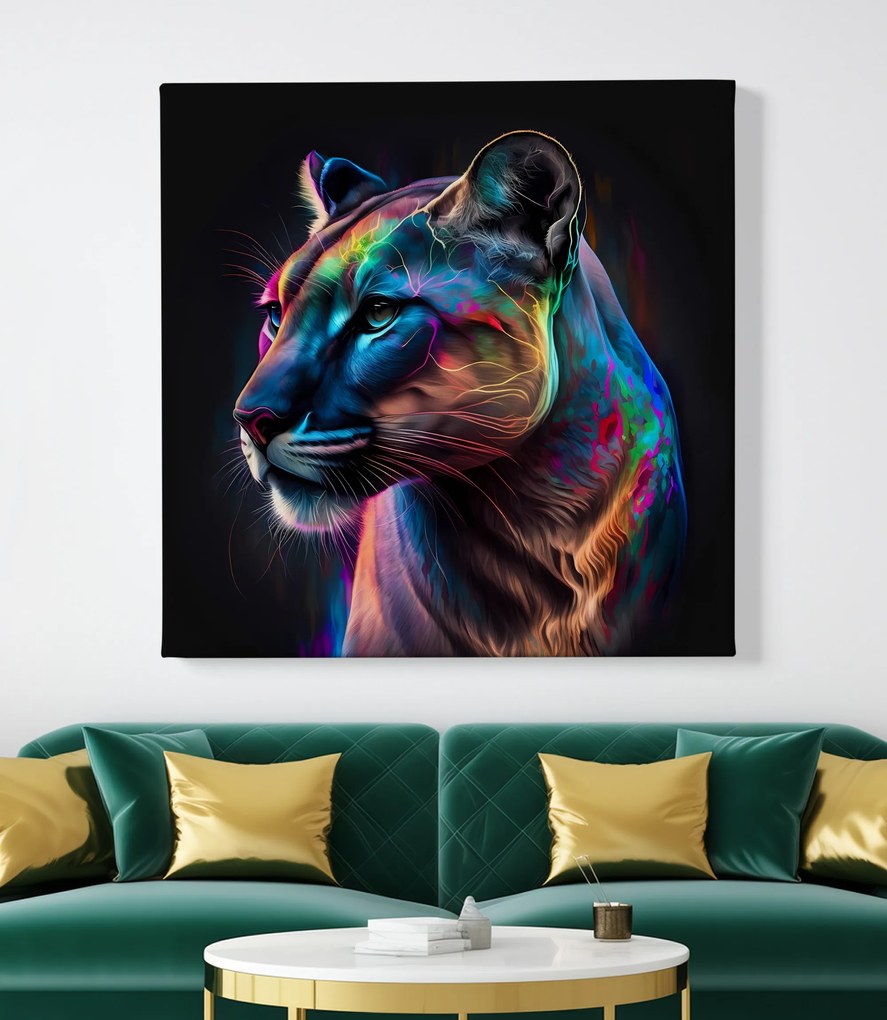 Obraz na plátně - barevná puma (černý panter) FeelHappy.cz Velikost obrazu: 140 x 140 cm