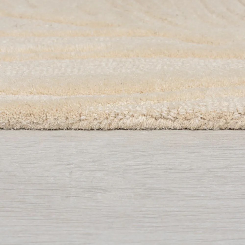 Flair Rugs, Kusový koberec Solace Lino Leaf Natural kruh, 160x160 (průměr) kruh, béžová, ložnice