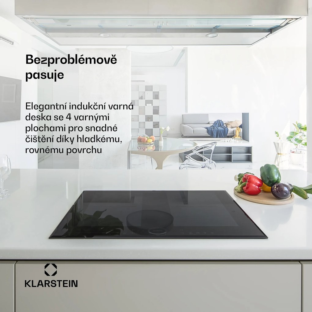 Klarstein Delicatessa 60, indukční varná deska, 7000 W, 4 zóny, sklokeramika, černá