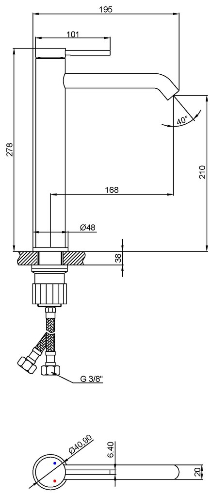 Invena Kalitea, vysoká umyvadlová baterie h-278, černá matná, INV-BU-72-W04-V