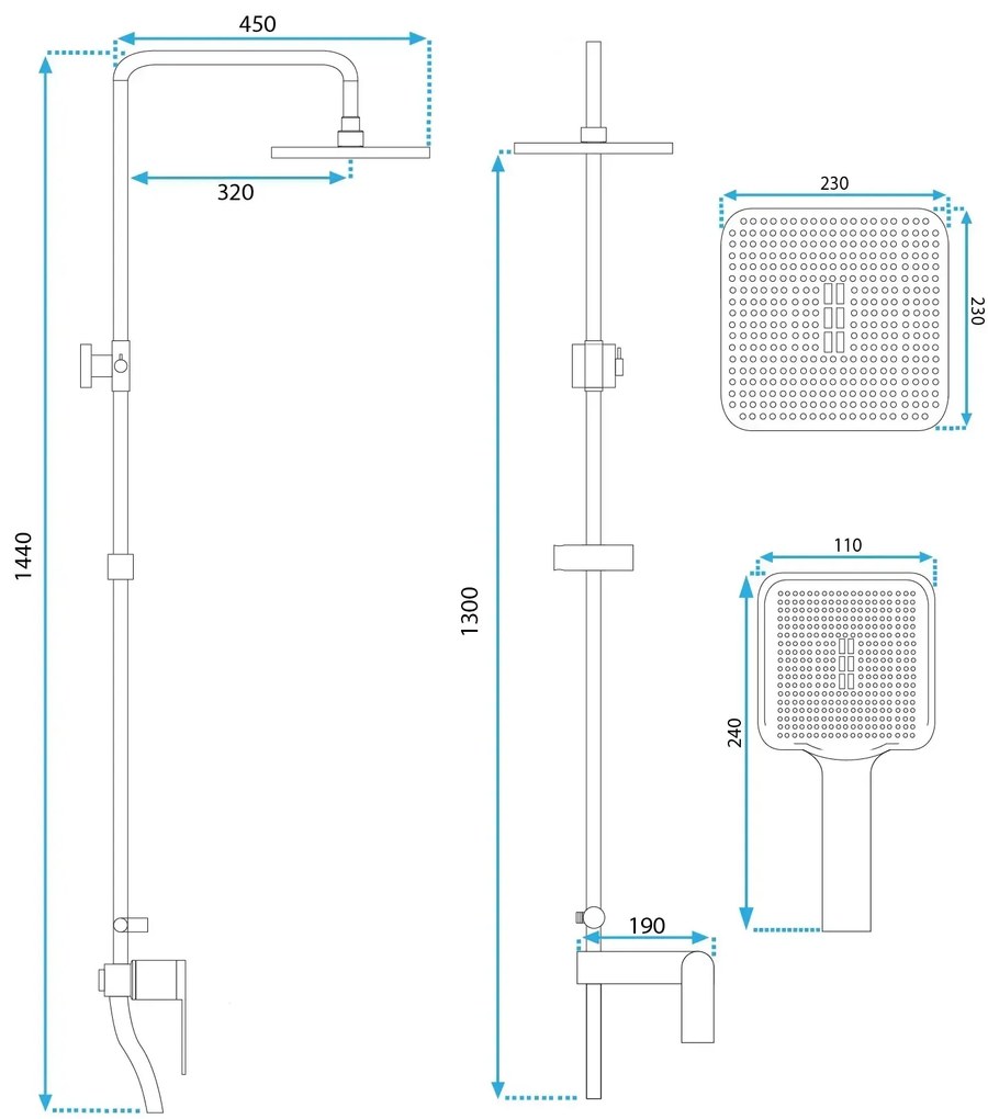 Rea Storm, sprchová-vanová souprava dešťovou hlavovou a ruční sprchovou hlavicí, chromová, REA-P4881