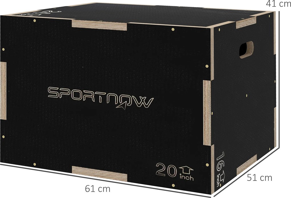 SPORTNOW Plyo box/jump box, robustní, 61 x 51 x 41 cm, černý, rukojeť 10x3,5 cm, do 120 kg