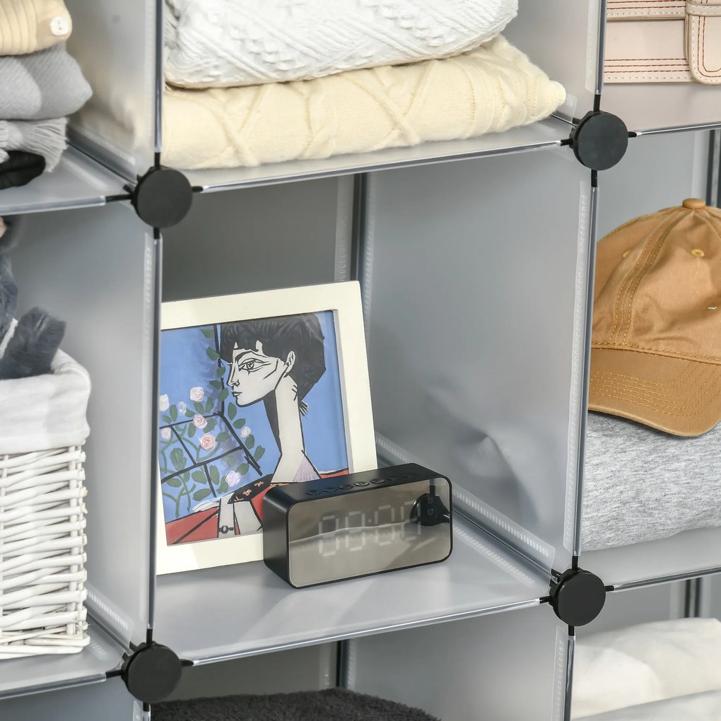 HOMCOM DIY kostkový policový systém 16 kostek úložný box plastová skříňka bílá 125x32x125cm ideální pro dětský pokoj a obývací pokoj