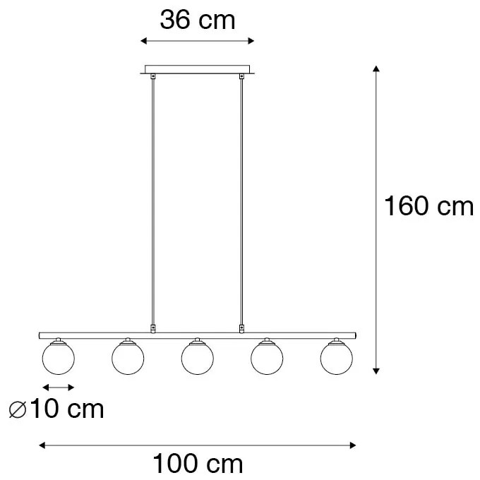 Moderní závěsné svítidlo černé 100 cm 5-světlo s kouřovým sklem - Atény