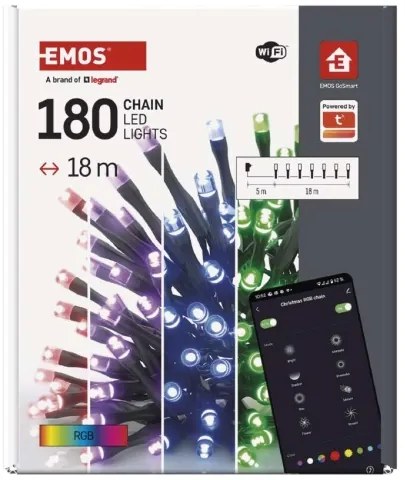 Vánoční osvětlení EMOS GoSmart (WiFi) D4ZR03 180LED řetěz 18m RGB 64 programů s časovačem