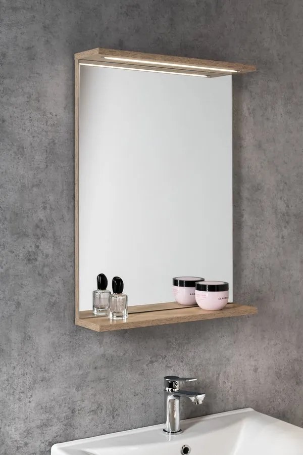 Aqualine Korin Strip zrcadlo s led osvětlením 50 x 70 x 12 cm dub platin hnědá KO995S