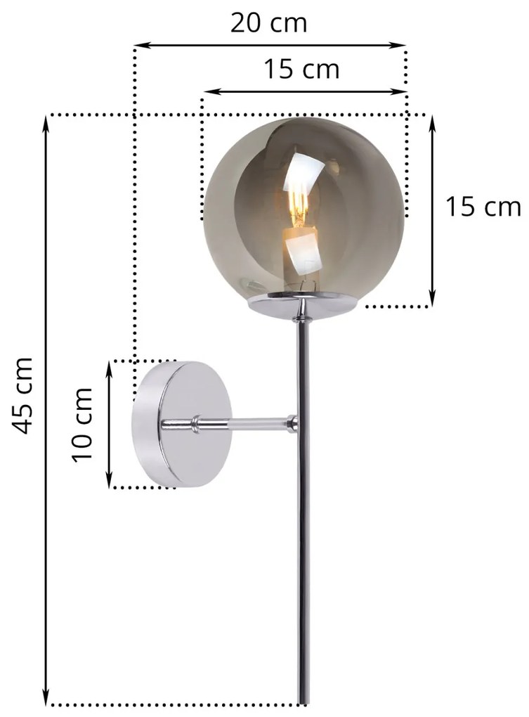 Nástěnné svítidlo Paris, 1x grafitové skleněné stínítko, CH