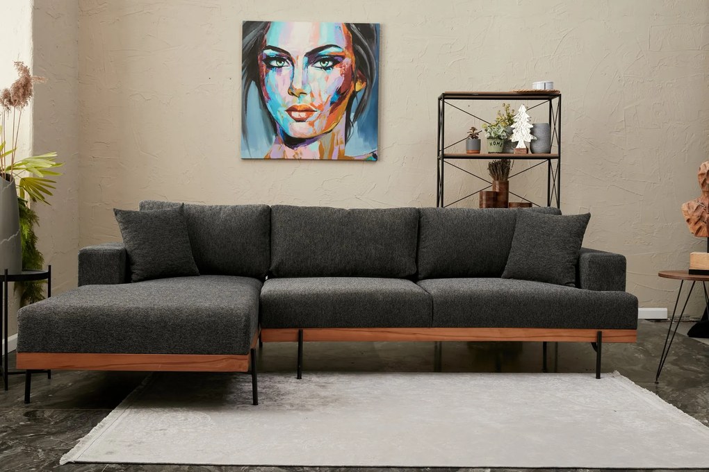 Hanah Home Rohová pohovka LIVA tmavě šedá levá 287 cm 825BLC2813
