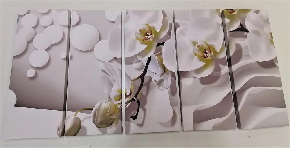 5-dílný obraz orchidej na abstraktním pozadí - 200x100 cm